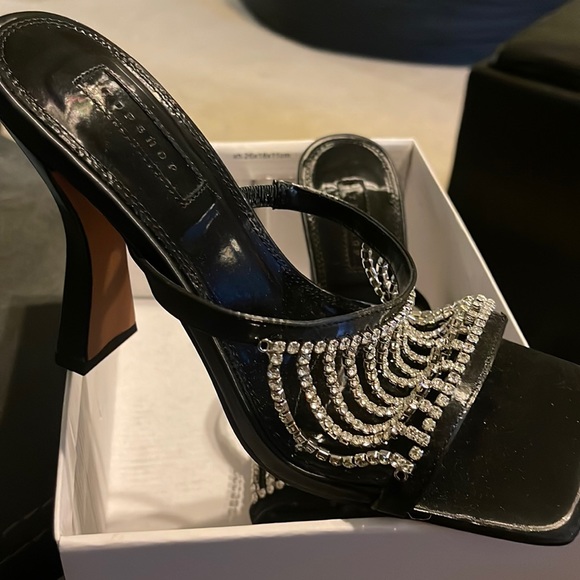 Topshop | Shoes | Nib Topshop Satin Rhinestone Block Heel Sandals Size ...